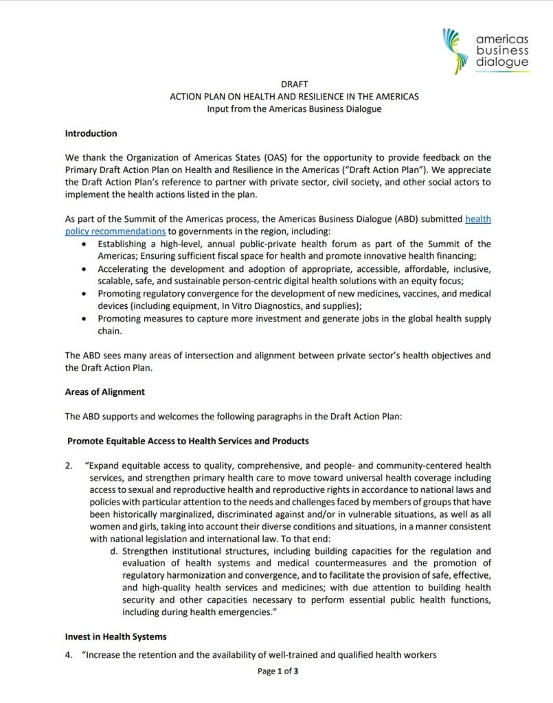 Draft Action Plan on Health and Resilience in the Americas – Diálogo ...